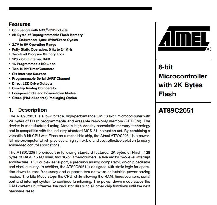 AT89C2051-12SC ATMEL 8-Bit Microcontroller with 2K Bytes Fla | 露天市集 | 全 ...