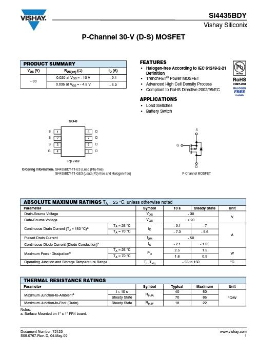 SI4435BDY-T1-GE3 VISHAY P-Channel 30-V (D-S) MOSFET | 露天市集 | 全台最大的網路購物市集