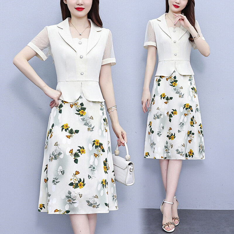 【pink girl】預購 春夏裝 #【胖MM】#【圖色,L~5XL】PF2448#假兩件時尚印花甜美方領拼接短袖洋裝 | 露天市集 | 全台最大的網路購物市集