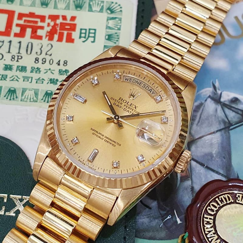 【大眾名錶】ROLEX勞力士 18238 Day-Date 18K金 金十鑽 6.9T鑽面 台灣AD 大眾名錶B1064 | 露天市集 | 全 ...