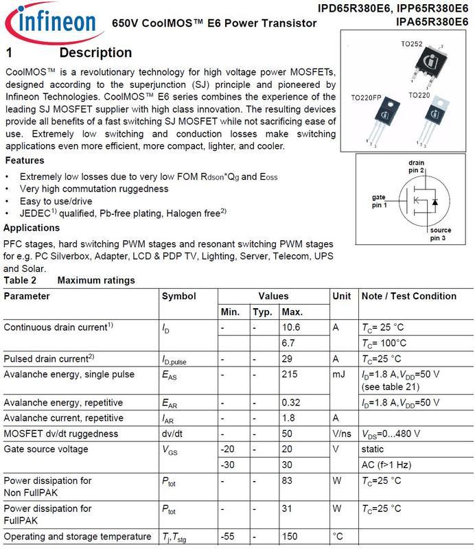 場效電晶體 (INFINEON IPA65R380E6 )(N-CH) 650V 10.6A 0.38Ω 65E6380 | 露天市集 | 全台最大的網路購物市集