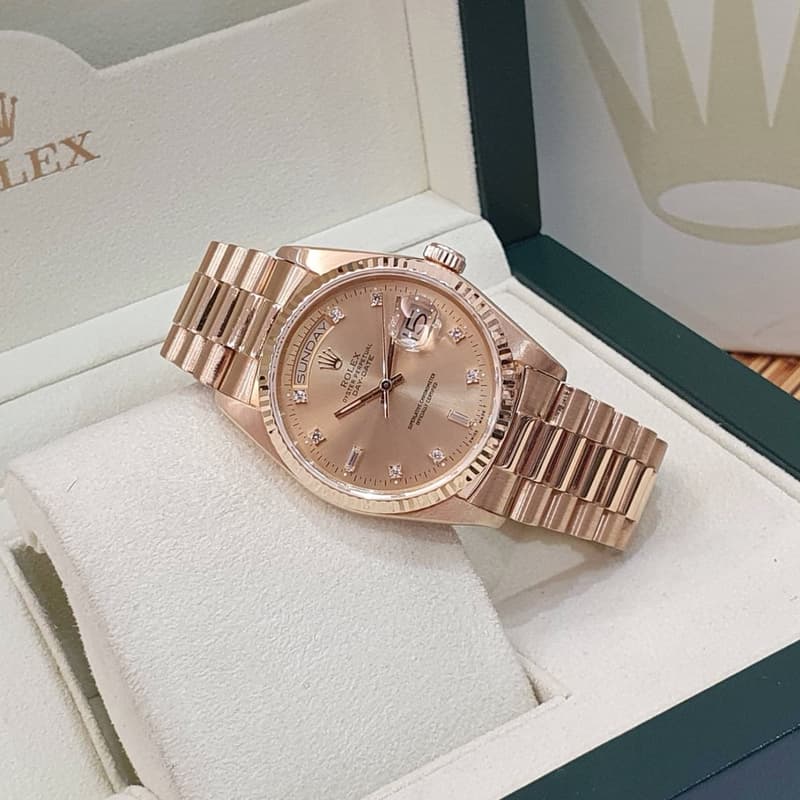 【大眾名錶】ROLEX 勞力士 18038 Day-Date 蠔式日誌 18K金 金十鑽面 錶徑36 大眾名錶B1156 | 露天市集 | 全 ...