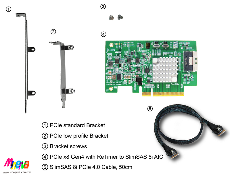PCIe x8 Gen 4+ReTimer to SlimSAS 8i +SlimSAS 8i cable,50cm | 露天市集 | 全台最 ...