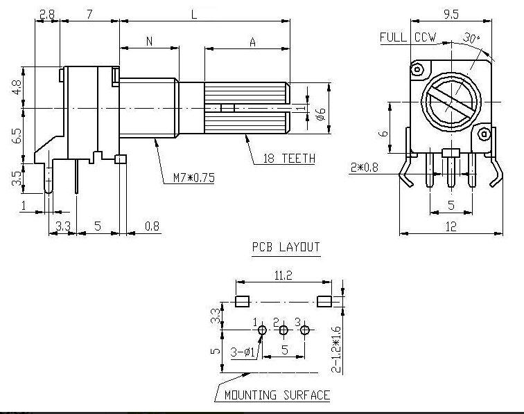 [9mm 3支腳]藍色 B10K B50K B100K 可變電阻(柄長15mm) 台灣製 | 露天市集 | 全台最大的網路購物市集
