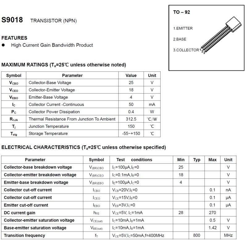 140】電晶體2SC9018 NPN 15V 50mA 1.1GHz RF放大TO-92 . Arduino DIY | 露天市集 | 全台最 ...