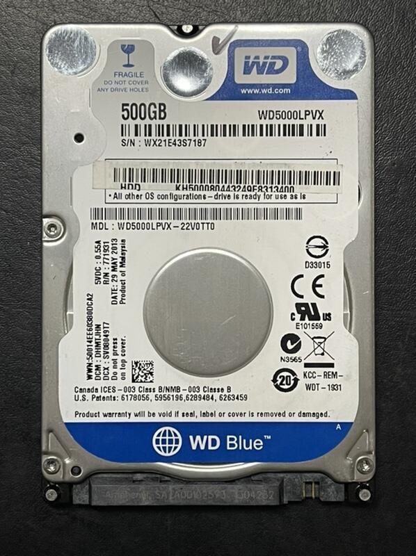【琻霖】【二手筆電硬碟】威騰 WD 藍標 500GB/SATA/2.5"/WD5000BPVT/WD5000BEVT | 露天市集 | 全台最 ...