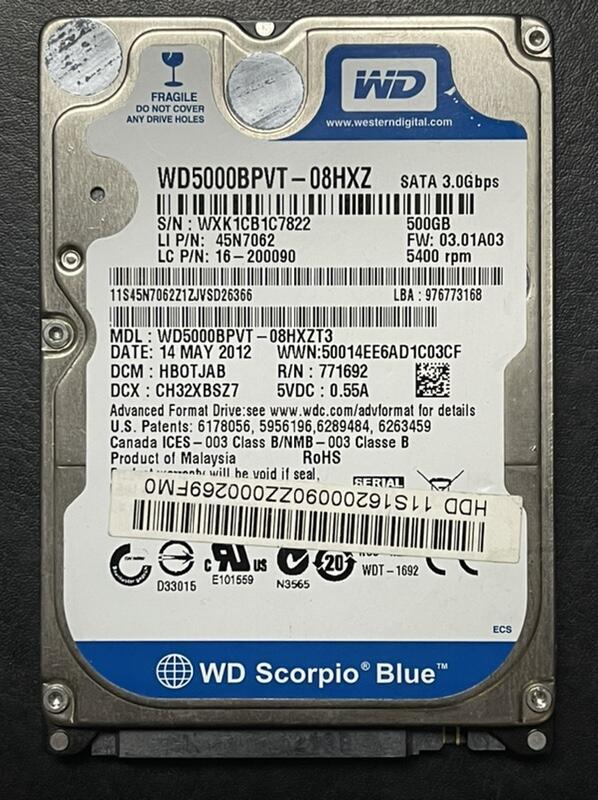 【琻霖】【二手筆電硬碟】威騰 WD 藍標 500GB/SATA/2.5"/WD5000BPVT/WD5000BEVT | 露天市集 | 全台最 ...