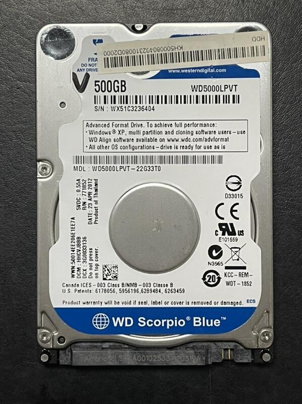 【琻霖】【二手筆電硬碟】威騰 WD 藍標 500GB/SATA/2.5"/WD5000BPVT/WD5000BEVT | 露天市集 | 全台最 ...