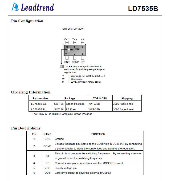 【DIY_LAB#541】LD7535(SOT23-6絲印35)具整體保護機制 電流模式PWM AC-DC轉換器(現貨) | 露天市集 | 全 ...