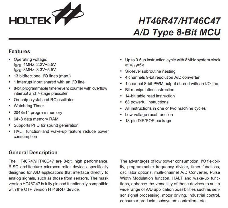5個一拍 Holtek HT46R47 AD Type 8-Bit MCU NO.I97 | 露天市集 | 全台最大的網路購物市集