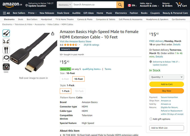 [很划算] Amazon Basics HDMI 延長線 2.0 3m 藍光 4K HDCP | 露天市集 | 全台最大的網路購物市集
