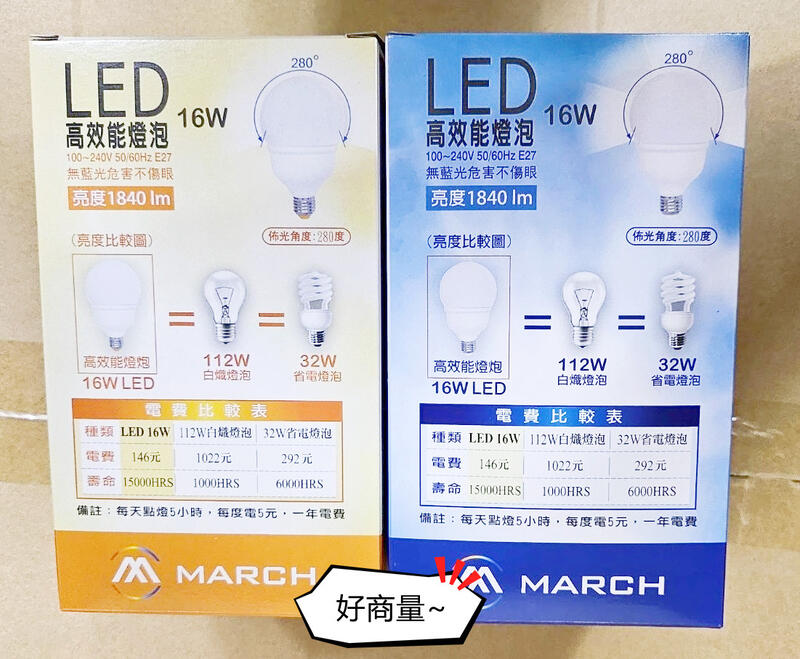 好商量~ MARCH 16W 高亮度 LED 燈泡 G95 球泡燈 E27 大燈泡 保固一年 | 露天市集 | 全台最大的網路購物市集