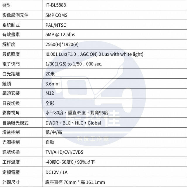 【附發票】 ICATCH可取 IT-BL5888 500萬畫素 全彩同軸音頻管型攝影機 含變壓器 C25 | 露天市集 | 全台最大的網路購物市集