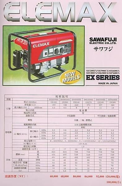 ㊣宇慶S舖五金㊣全新日本原裝ELEMAX SH3200EX 本田HONDA四行程汽油引擎發電機~ | 露天市集 | 全台最大的網路購物市集