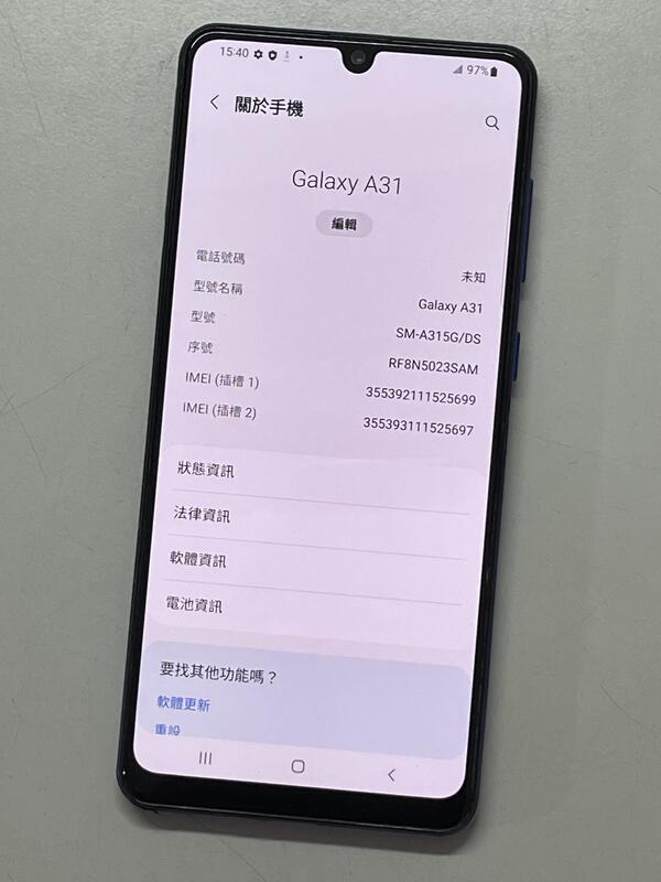 三星 Samsung A31 SM-A315G/DS 6G/128G 6.4吋 外觀完整 已還原 可蓄電 手機 零件機 | 露天市集 | 全台 ...