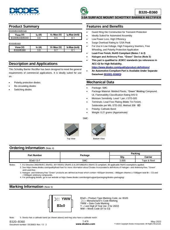 B360-13-F DIODES DIODE SCHOTTKY 60V 3A SMC | 露天市集 | 全台最大的網路購物市集