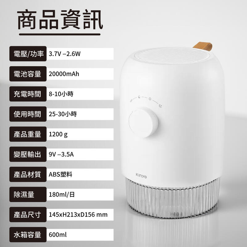 KINYO 無線大容量除濕機 600ml USB充電 適用於3~5坪 除溼 除濕機 除濕 DHM-3560 | 露天市集 | 全台最大的網路購物市集
