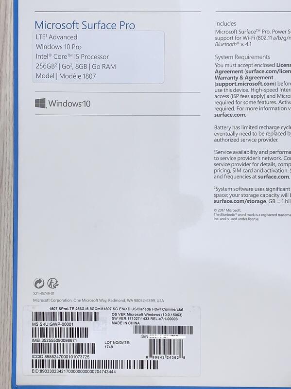 Microsoft Surface Pro 5 with LTE Advanced i5／8G／256G 可插 SIM卡 | 露天市集 | 全 ...