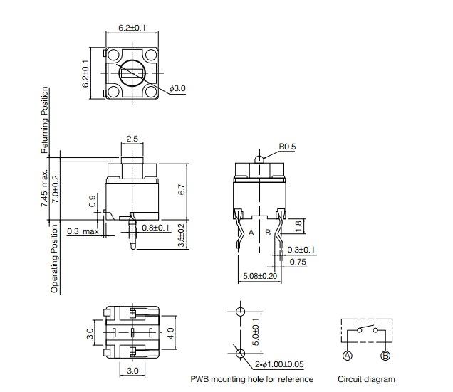 【洋將】Panasonic方形黑點 2P兩腳 EVQP0E07K 滑鼠微動開關 微軟微動開關 6x6x7.3mm $X | 露天市集 | 全台 ...