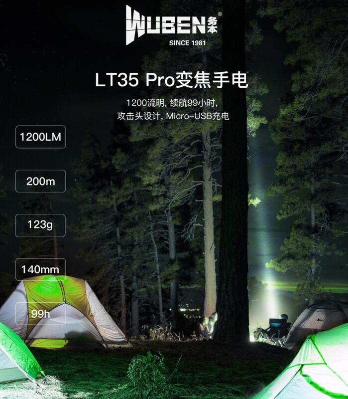 【限量-特價1組】WUBEN LT35 PRO 1200流明 調焦強光 USB直充戶外手電筒 (1*18650) | 露天市集 | 全台最大的 ...
