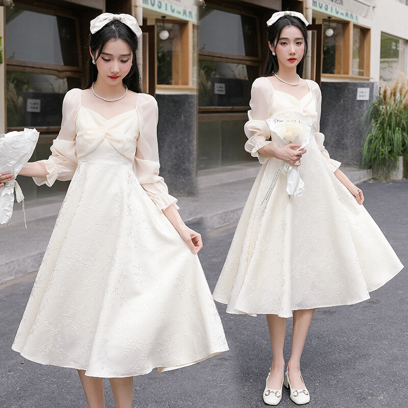 【pink girl】預購 春夏裝 #【胖MM】#【米白色,L~4XL】PF4126#氣質V領長袖洋裝 | 露天市集 | 全台最大的網路購物市集