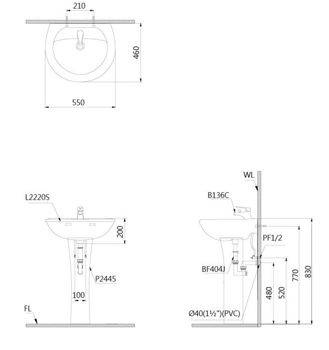 凱撒衛浴 CAESAR LP2220S 壁掛單孔臉盆 單孔面盆 洗臉盆 臉盆長腳 不含水龍頭 | 露天市集 | 全台最大的網路購物市集