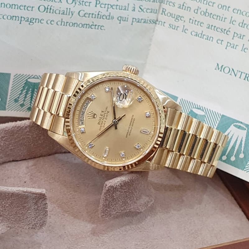 【大眾名錶】ROLEX勞力士 18038 Day-Date 蠔式日誌 18K金 金十鑽面 錶徑36mm 大眾名錶G223 | 露天市集 | 全 ...