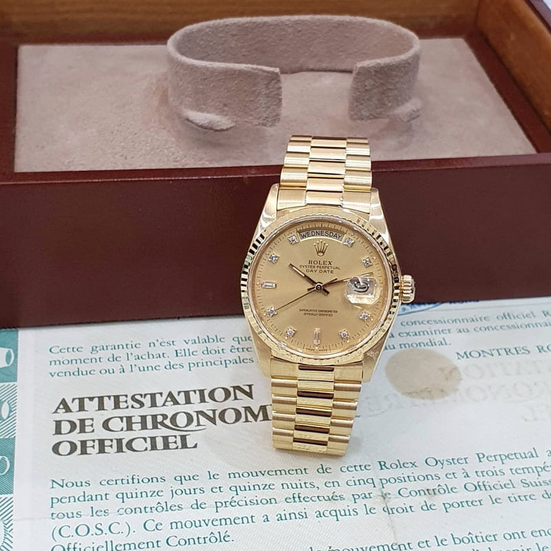 【大眾名錶】ROLEX勞力士 18038 Day-Date 蠔式日誌 18K金 金十鑽面 錶徑36mm 大眾名錶G223 | 露天市集 | 全 ...