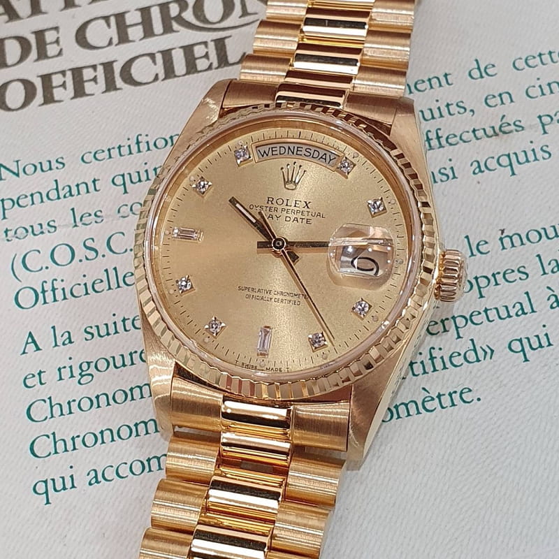 【大眾名錶】ROLEX勞力士 18038 Day-Date 蠔式日誌 18K金 金十鑽面 錶徑36mm 大眾名錶G223 | 露天市集 | 全 ...