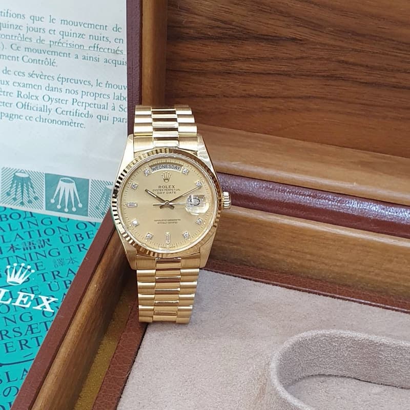 【大眾名錶】ROLEX勞力士 18038 Day-Date 蠔式日誌 18K金 金十鑽面 錶徑36mm 大眾名錶G223 | 露天市集 | 全 ...