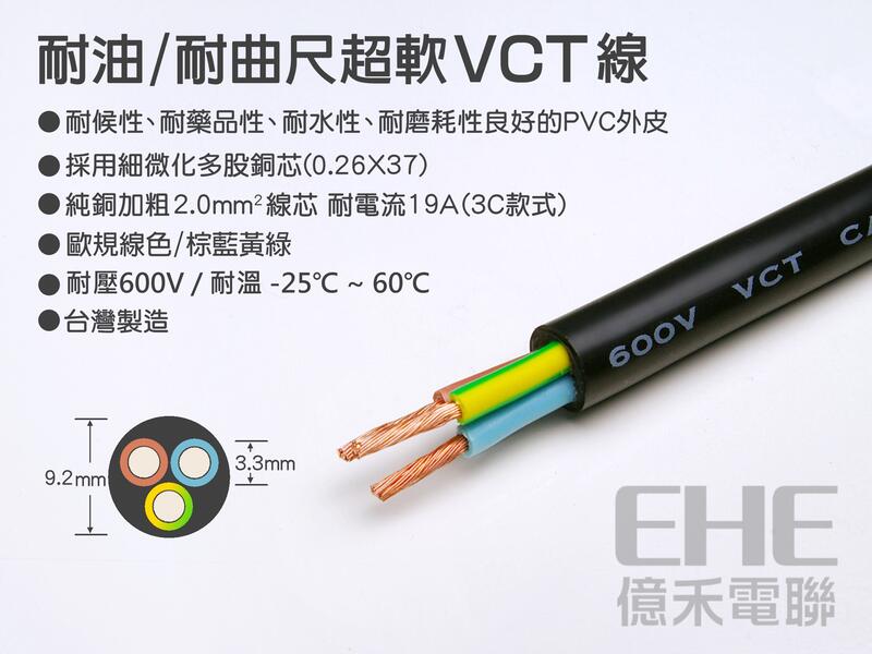 EHE】台灣製耐曲折/耐油VCT電源電纜線【2.0mm平方×3C三芯(棕/藍/黃綠)】每標一公尺。適水族燈、海水燈配線 | 露天市集 | 全台最大的網路購物市集
