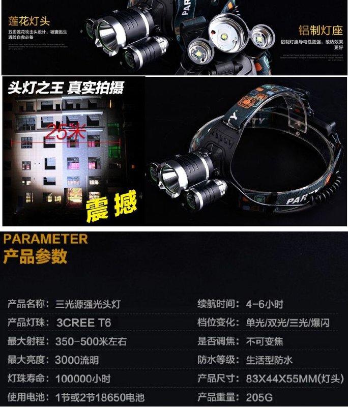 【誠泰電腦】30W CREE T6頭燈 T6*3顆 聚光 直射 3T6頭燈 LED頭燈 強光 手電筒 雙18650 | 露天市集 | 全台最大 ...