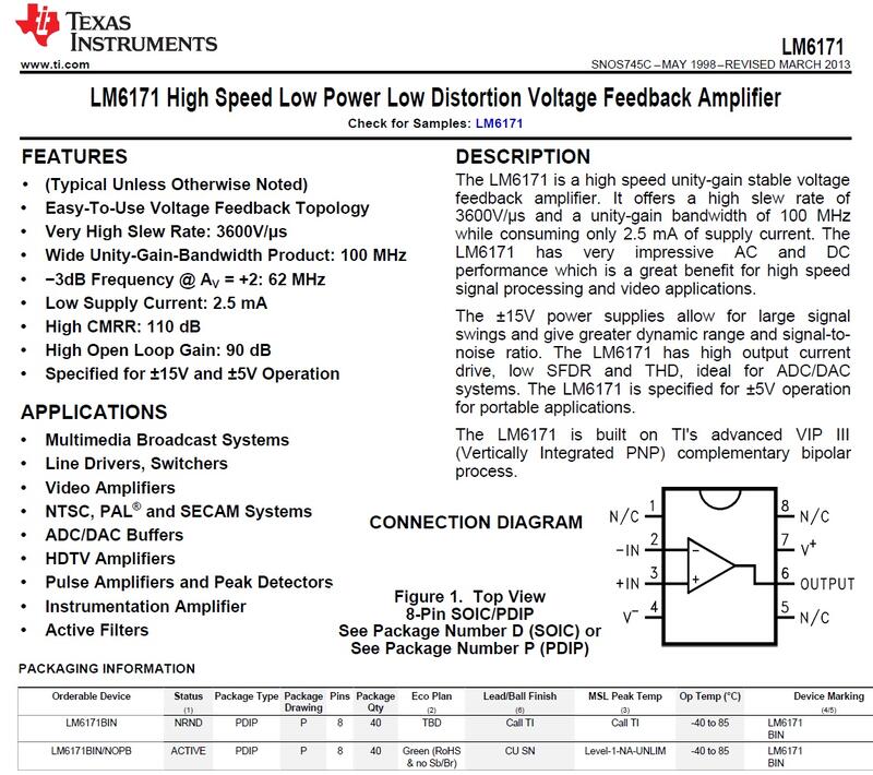 [OPAMP] TI LM6171BIN (DIP-8) 36V 100MHz VOS=6mV | 露天市集 | 全台最大的網路購物市集