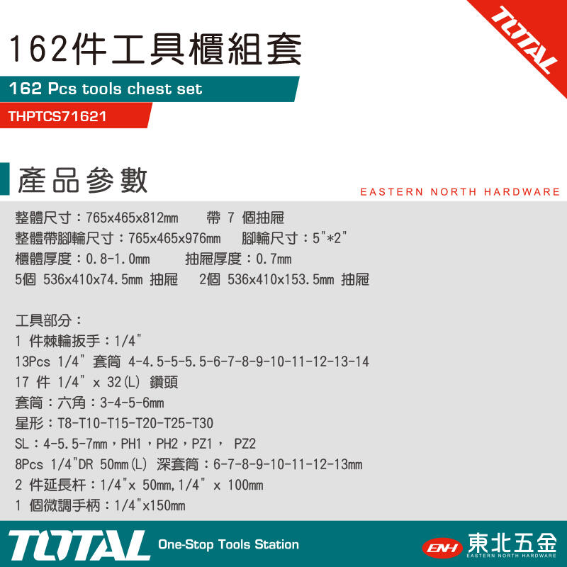 附發票 TOTAL 專業工具車套件組 162件(THPTCS71621) 工具櫃 可上鎖 工具組 板手組 | 露天市集 | 全台最大的網路購物市集