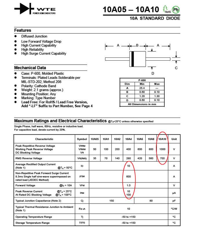 【DIY_LAB#38A】(10個)10A10 1000V/10A 整流二極體直插 可取代10A05~10A8(現貨) | 露天市集 | 全台 ...