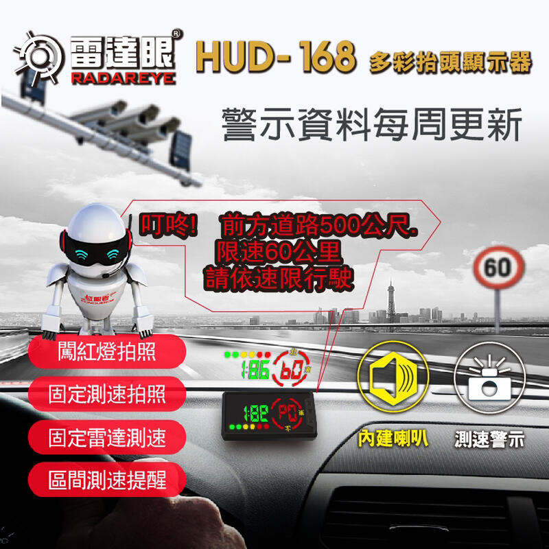 【現貨】征服者 雷達眼 HUD 168 GPS多彩抬頭顯示安全測速器 頭顯示器 區間測速 一鍵更新 內建天線 | 露天市集 | 全台最大的網路購物市集