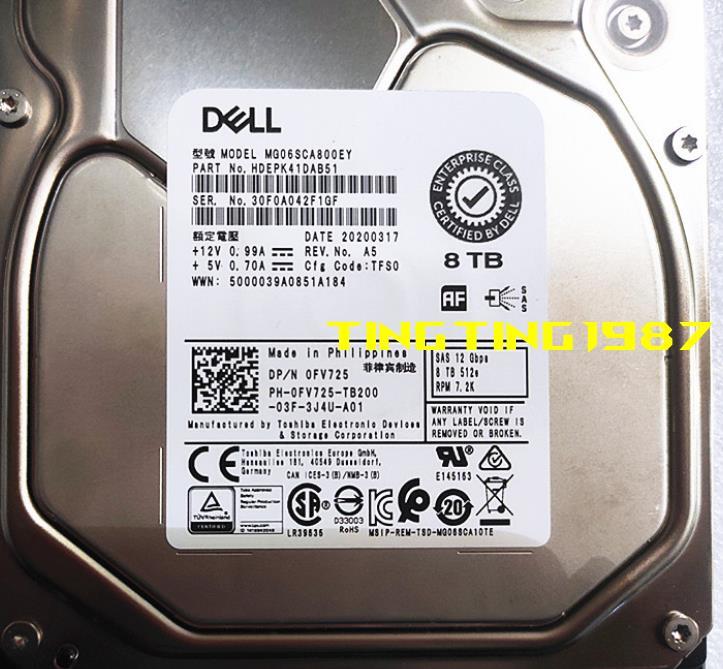 全新DELL/東芝 MG06SCA800EY 8T 12G SAS 0FV725 7.2k FV725 硬盤 | 露天市集 | 全台最大的網路購物市集