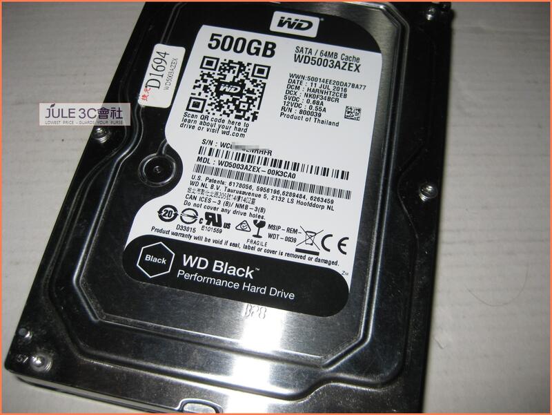 JULE 3C會社-威騰WD 黑標 WD5003AZEX 500GB 500G 雙核電競/64M/良品/SATA3 硬碟 | 露天市集 | 全 ...