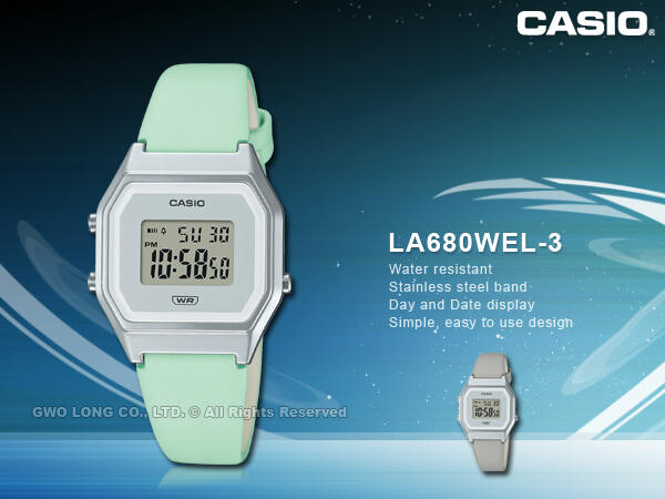 CASIO 卡西歐 國隆 手錶專賣店 LA680WEL-3 女錶 電子錶 皮革錶帶 綠 生活防水 自動日曆 LA680 | 露天市集 | 全台最大的網路購物市集