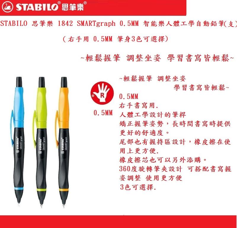 STABILO 思筆樂 1842 SMARTgraph 0.5MM 智能樂人體工學自動鉛筆(支)(右手用)~輕鬆握筆 調 | 露天市集 | 全 ...