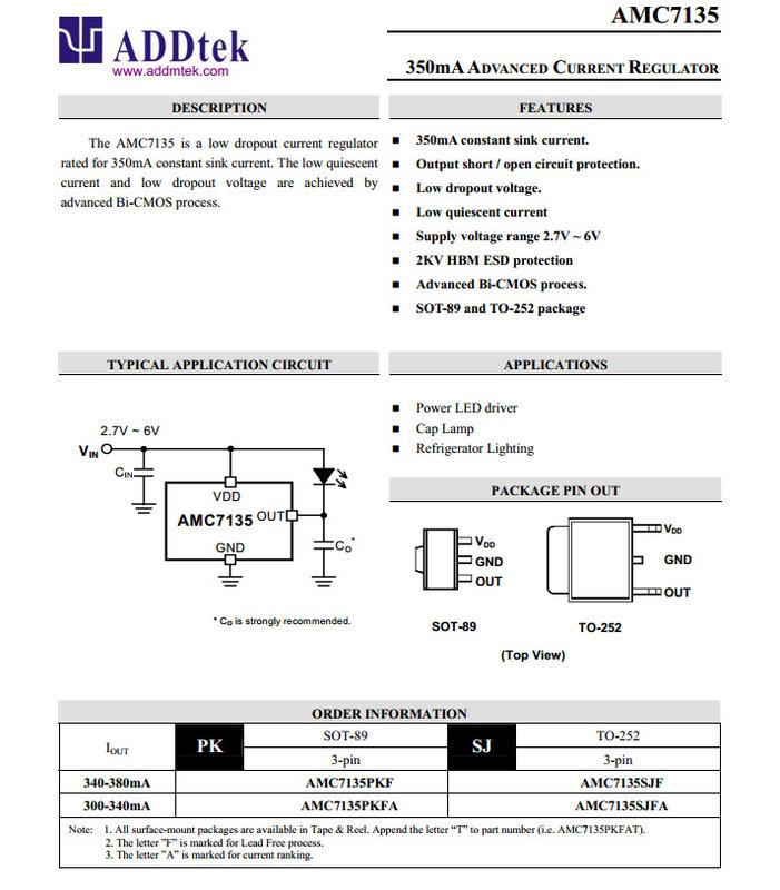 【DIY_LAB#510】AMC7135/L7135(SOT-89)恆流350mA 2.7~6V LED驅動IC(現貨) | 露天市集 | 全 ...