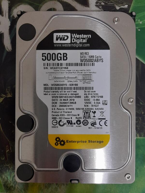 WD RE3 3.5吋 SATA 企業級 硬碟 500GB / WD5002ABYS | 露天市集 | 全台最大的網路購物市集
