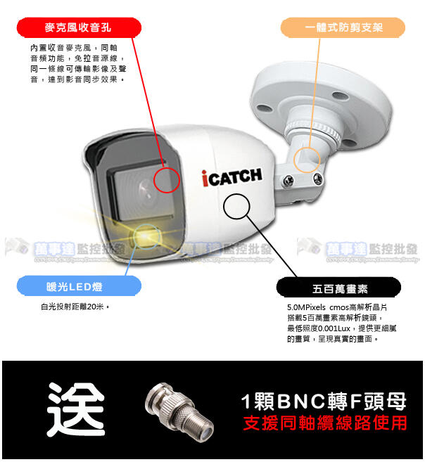 【萬事達監控批發】iCATCH 可取 IT-BL5888 星光日光全彩 含麥克風收音 防剪型 500萬同軸音頻攝影機 | 露天市集 | 全台最大的網路購物市集