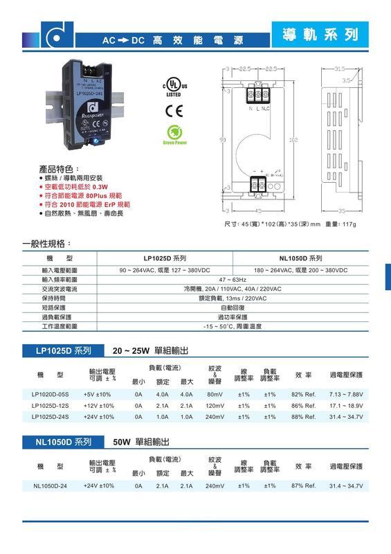 LP1025D-12S 25W 12V 2.1A REIGNPOWER-導軌型電源供應器 12V 2.1A ~皇城電料 | 露天市集 | 全台最大的網路購物市集