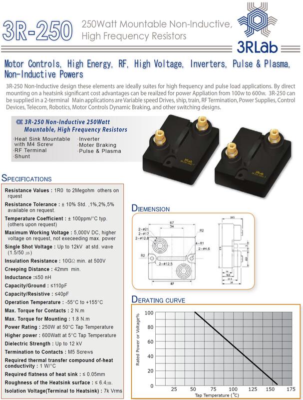3RLab 3R-250 500R 1% 250W 1KV 5000V 250瓦 2接點 安裝式 高頻 無感電阻 | 露天市集 | 全台最大的網路購物市集