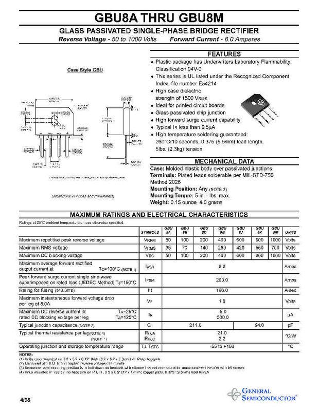 電の店 HA26 橋式整流器 BRIDGE DIODE GBU8J 600V 8A 10個70元 | 露天市集 | 全台最大的網路購物市集