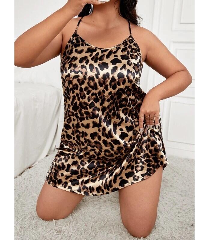 Mola衣著☆。【全新】大碼 尺寸1XL ★SHEIN 性感 豹紋 緞面 睡裙 睡衣 | 露天市集 | 全台最大的網路購物市集