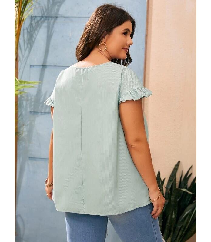 Mola衣著☆。【全新】大碼 尺寸0XL ★SHEIN 波西米亞 直條紋 花卉 荷葉邊袖口 圓領 襯衫（薄荷綠） | 露天市集 | 全台最大的 ...