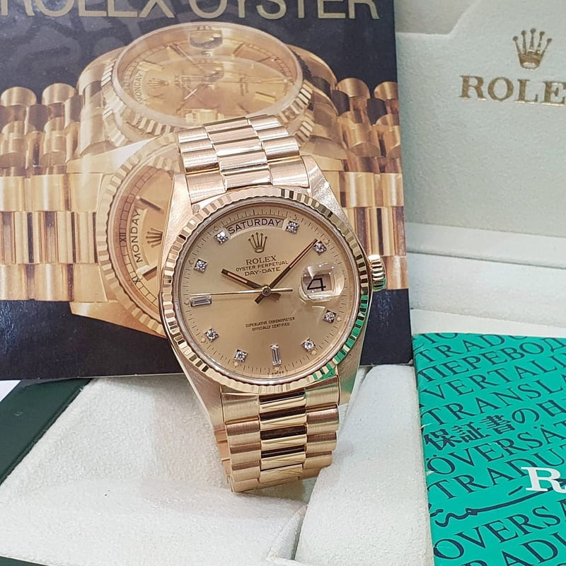 【大眾名錶】ROLEX勞力士 18038 Day-Date 蠔式日誌 18K金 6.9T鑽面 錶徑36 大眾名錶G226 | 露天市集 | 全 ...