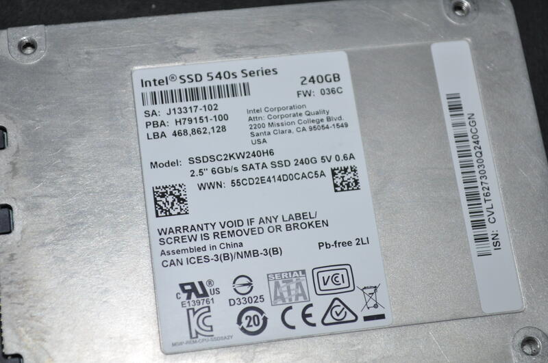 Intel 540S 2.5吋 SSD 240G 超低使用時數704小時 無異聲 無壞軌 (SSDSC2KW240H6) | 露天市集 | 全台最大的網路購物市集